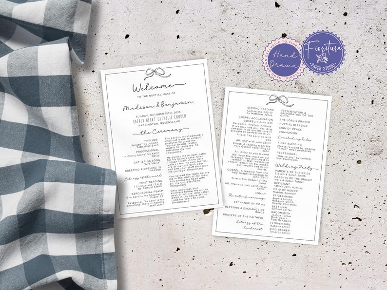Catholic Wedding Nuptial Mass Program Template | 5x7 Double-sided Black ...