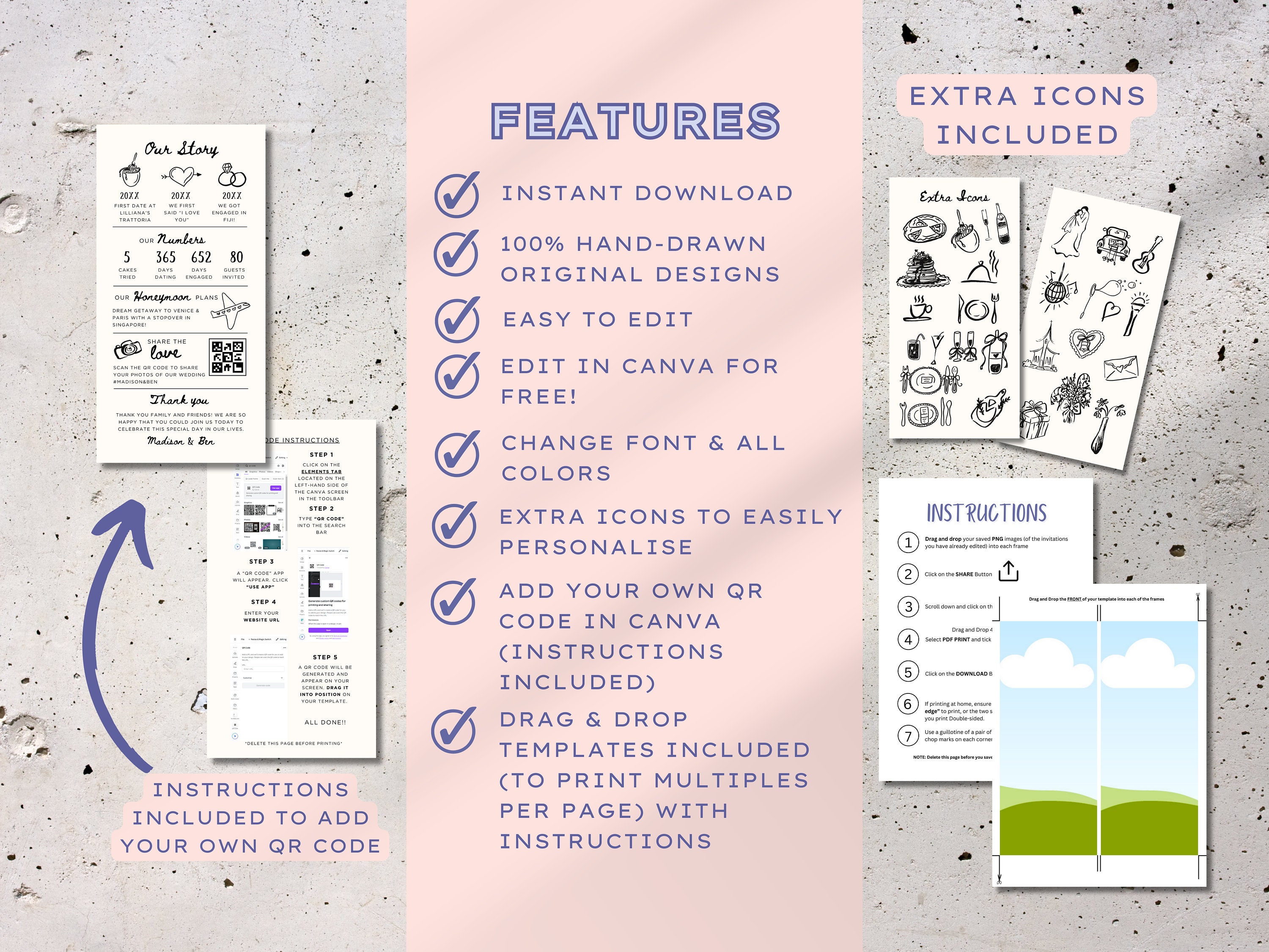 Fun Fact Wedding Program & Infographic Card | Double-sided Black White ...