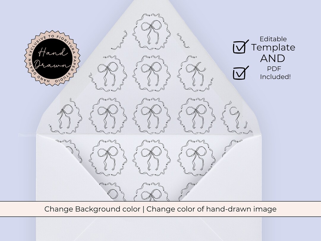 Hand-drawn Wedding Envelope Liner Printable With Fun Quirky Bows ...