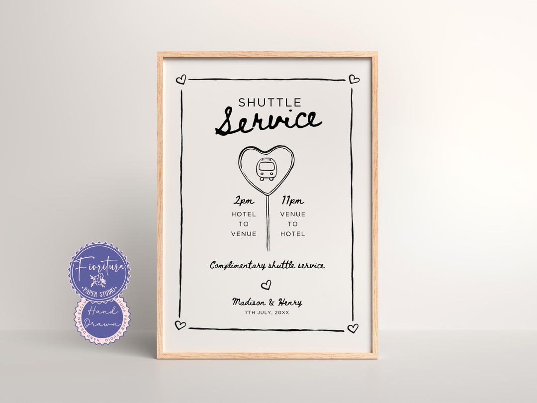 Wedding Shuttle Service Sign Template, Cute & Quirky Hand-drawn ...