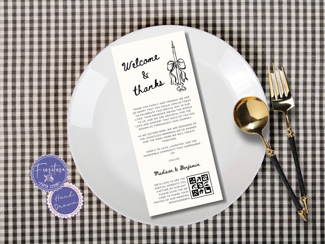 Wedding Welcome & Thank You Place Card With QR Code | Editable Canva ...