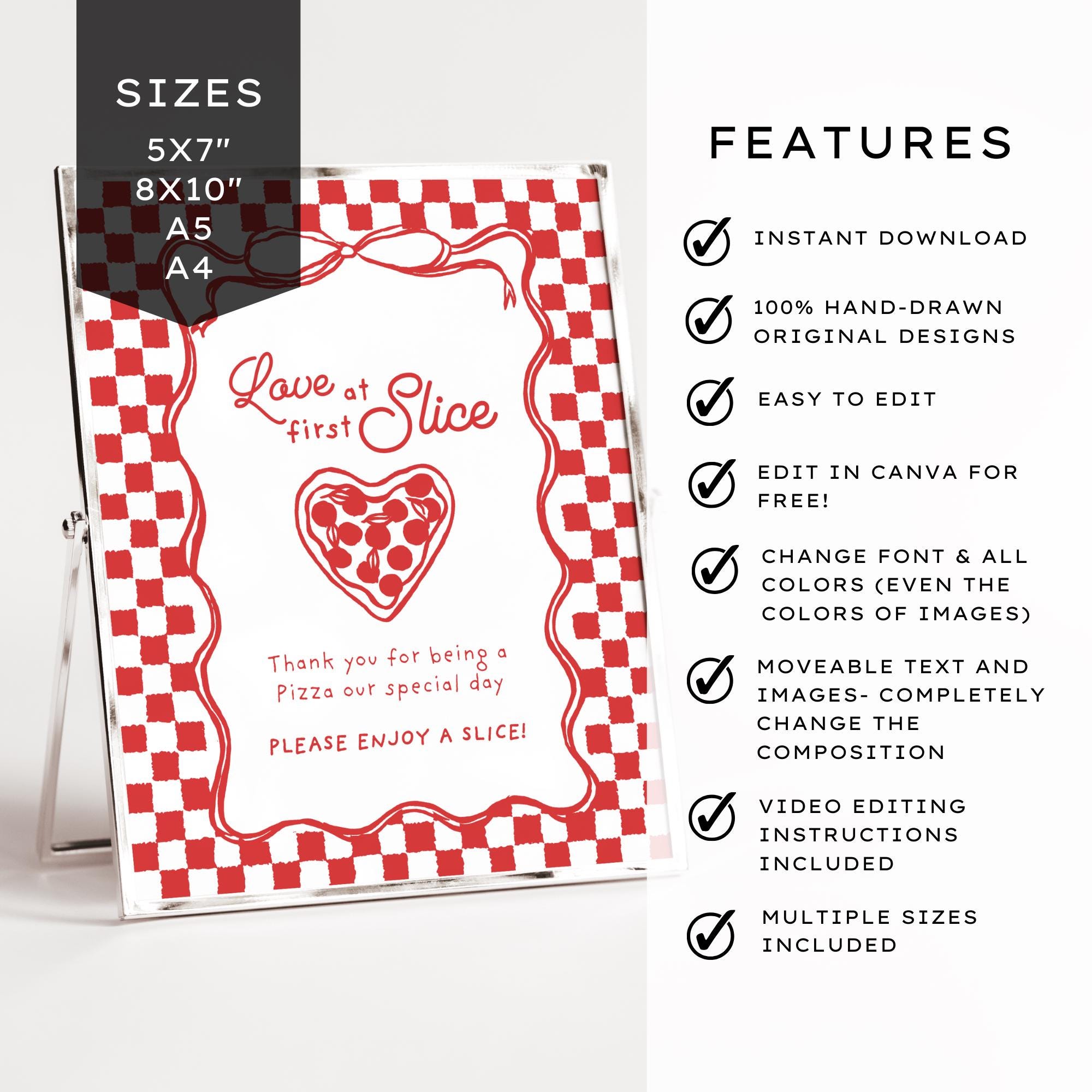Love at First Slice Pizza Table Sign Template, Editable Canva Digital ...