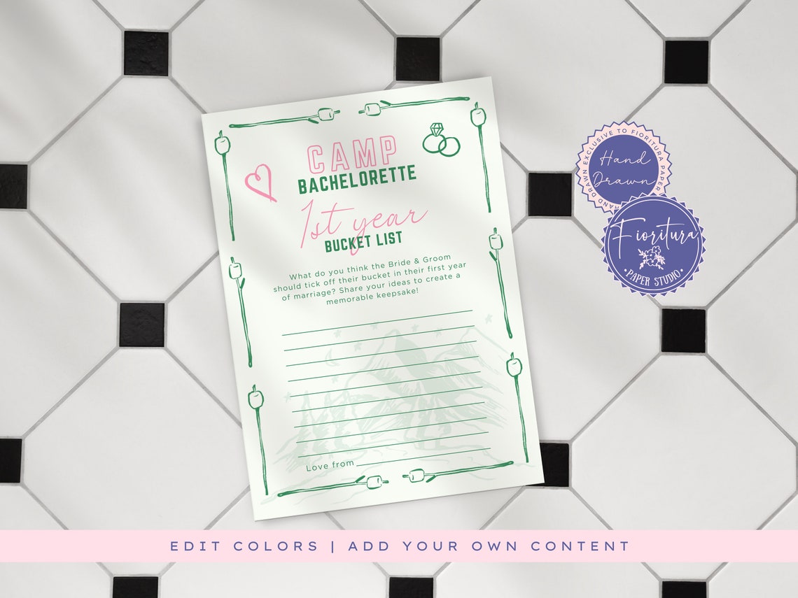 Camp Bachelorette First Year Bucket List Game Template | Printable ...