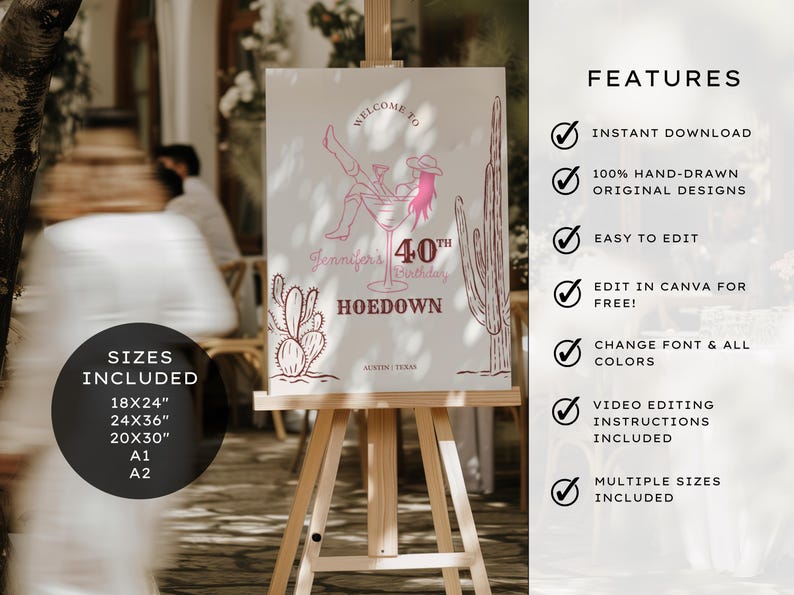 40th Birthday Hoedown Welcome Sign for Party | Editable Template ...