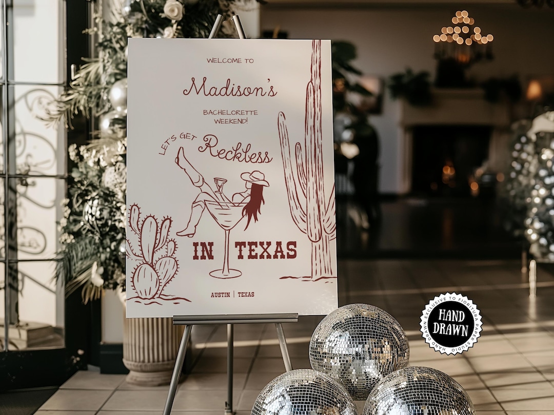 Letrero de bienvenida para despedida de soltera de Reckless in Texas ...