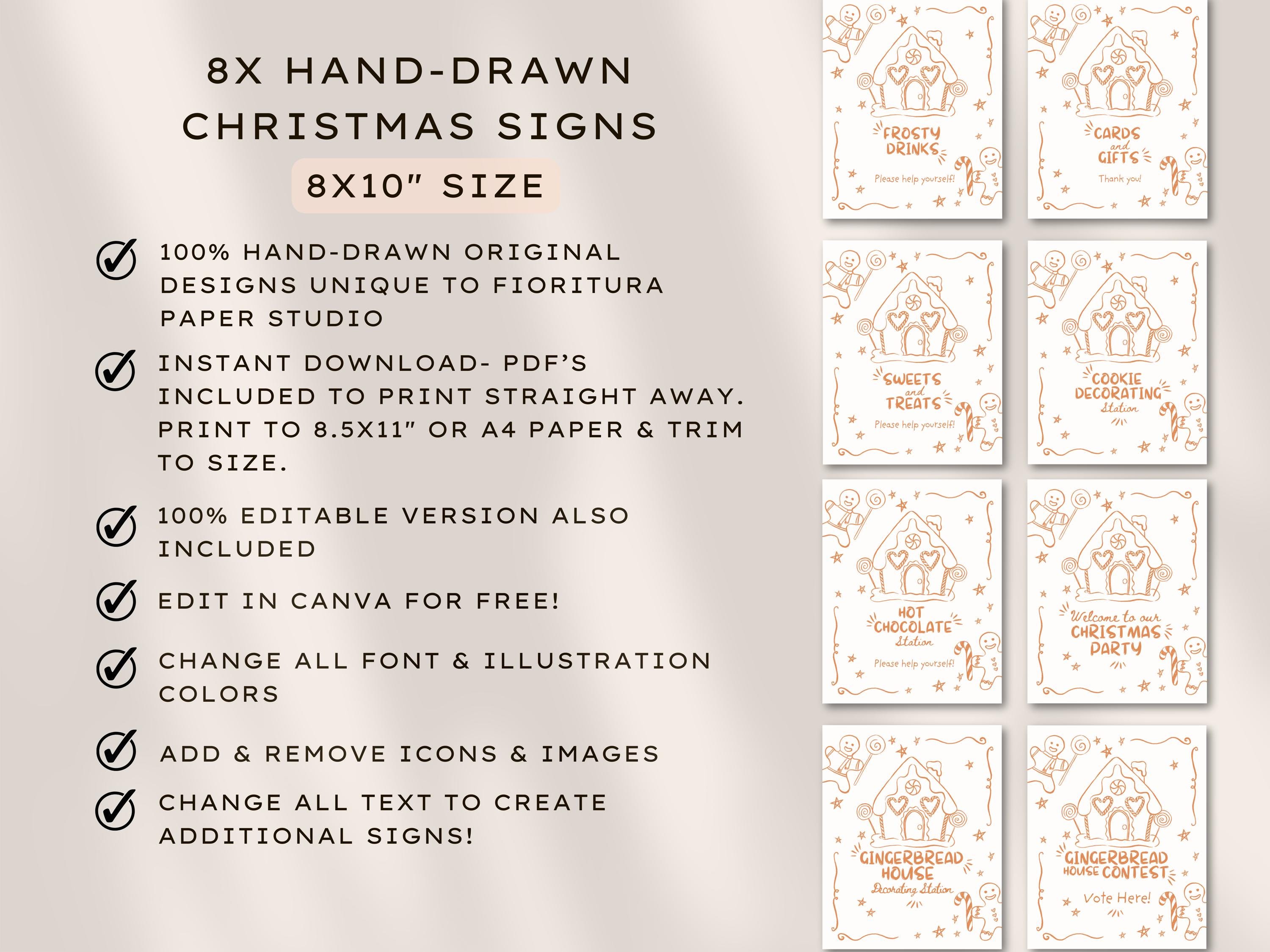 Editable & PDF Hand-drawn Gingerbread House Christmas Party Signs ...