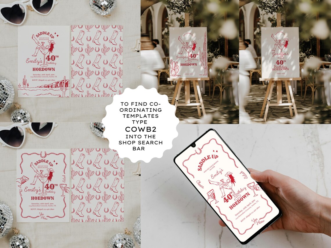 40th Birthday Hoedown Menu Sign Template, Reckless in Texas 40th Rodeo ...