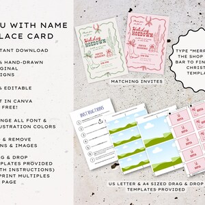 Christmas Holiday Hoedown Dinner Party Template, Editable Menu & Place ...