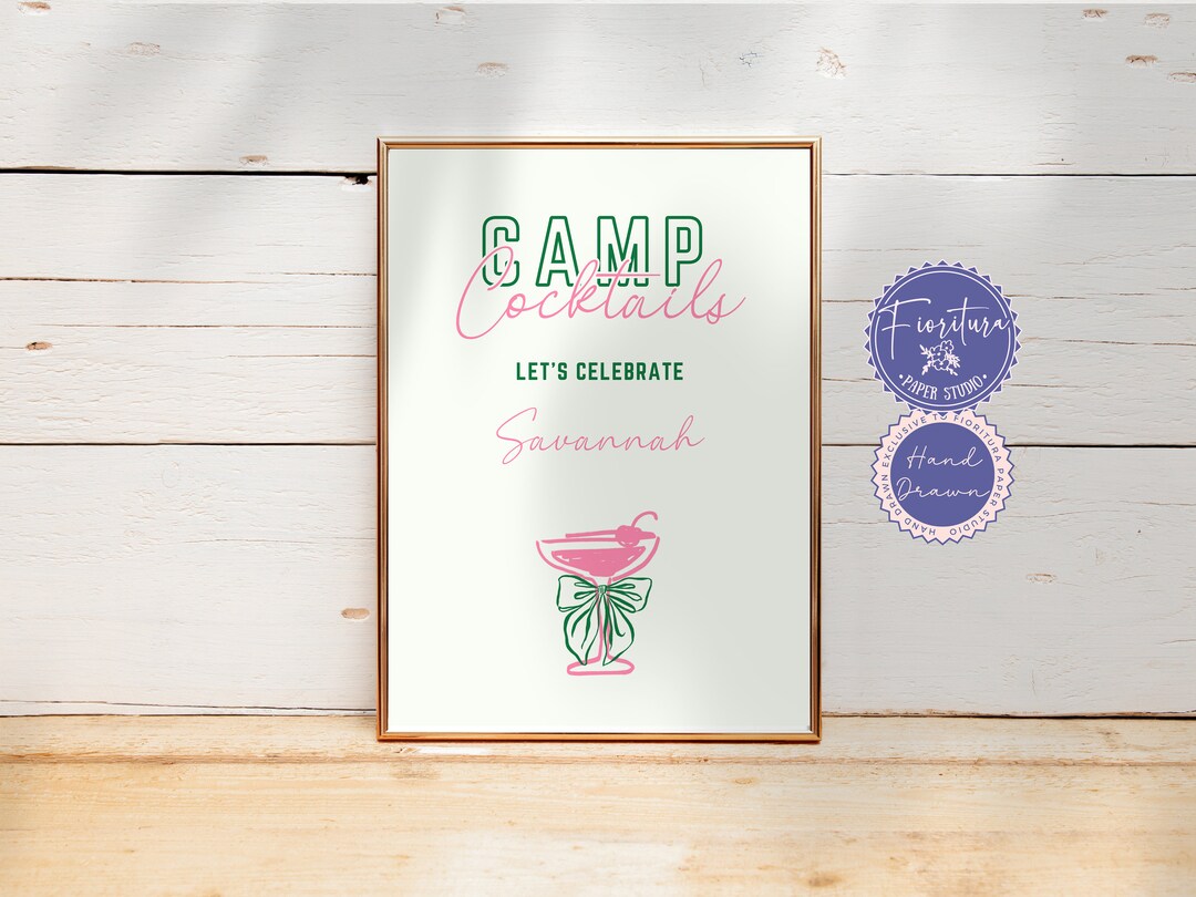 Camp Cocktails Sign for Bachelorette & Bridal Shower, Editable Canva ...