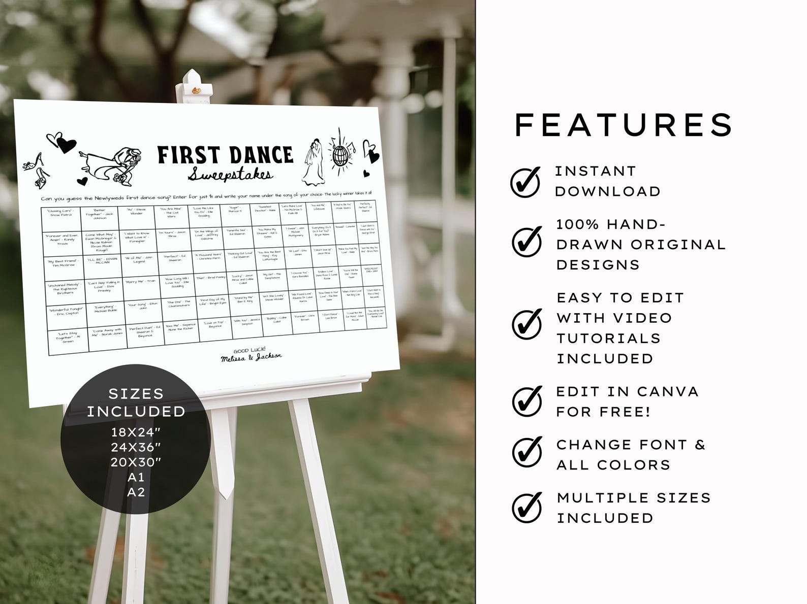 Personalised First Dance Sweepstakes Sign Template | Whimsical Fun Hand ...