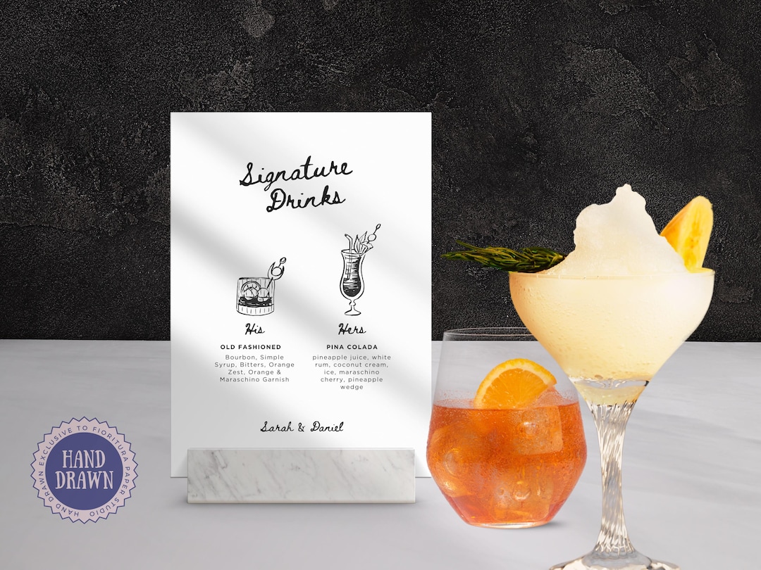 Signature Drink Menu Sign Template, Hand-drawn Customisable Scribble ...