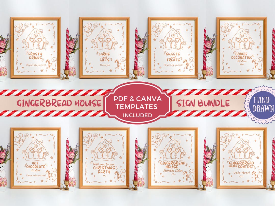 Editable & PDF Hand-drawn Gingerbread House Christmas Party Signs ...