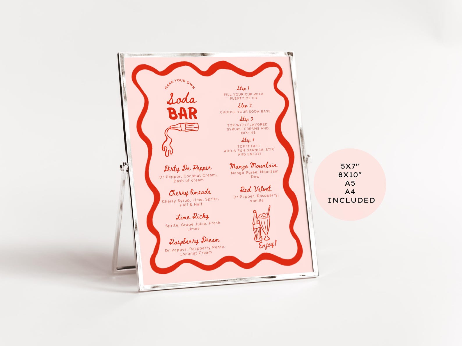 Soda Bar Sign Template Instructions & Recipes, Fun Modern Customisable ...