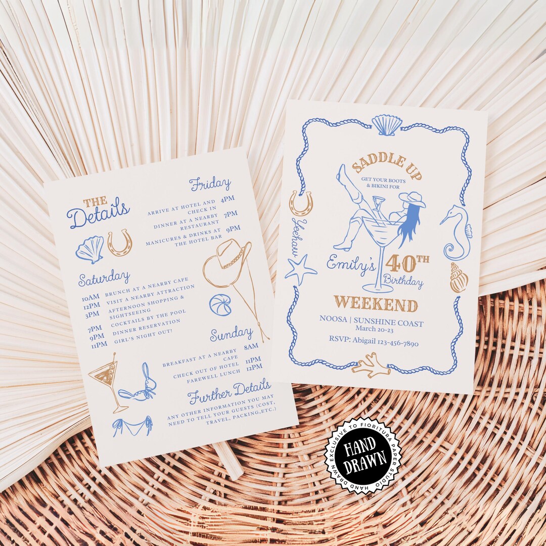 Coastal Cowgirl 40th Birthday Weekend Itinerary & Invitation | Editable ...