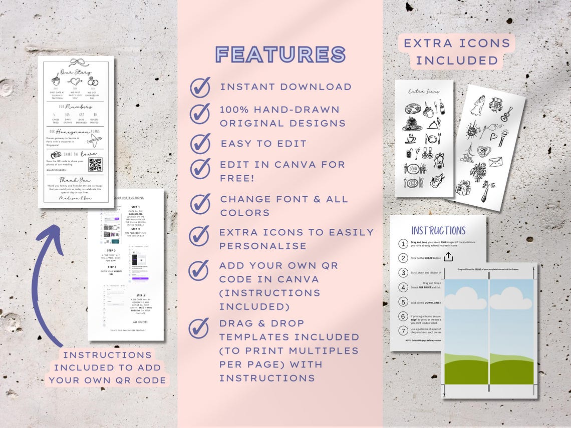 Fun Fact Wedding Program & Infographic Card | Black White Hand-drawn ...