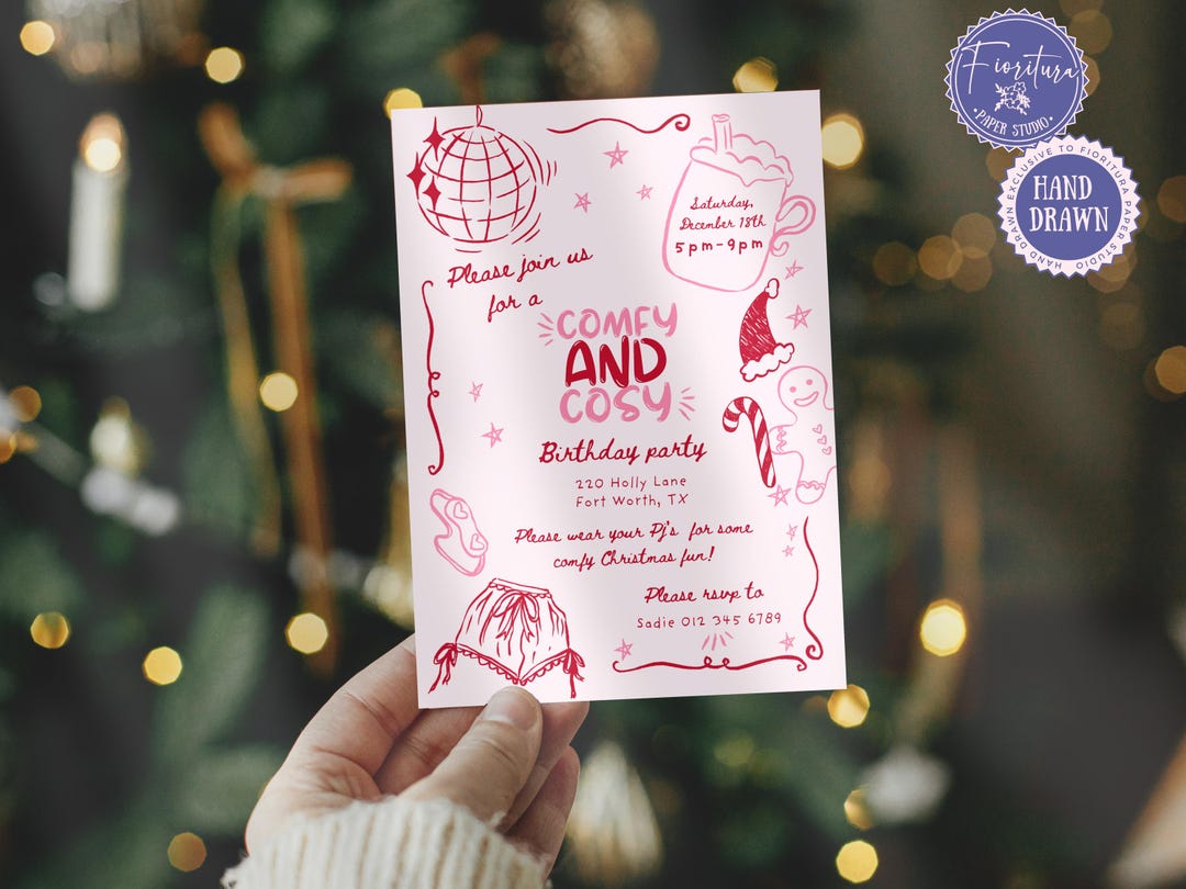 Comfy and Cosy Christmas Birthday Party Invite Template | Whimsical ...