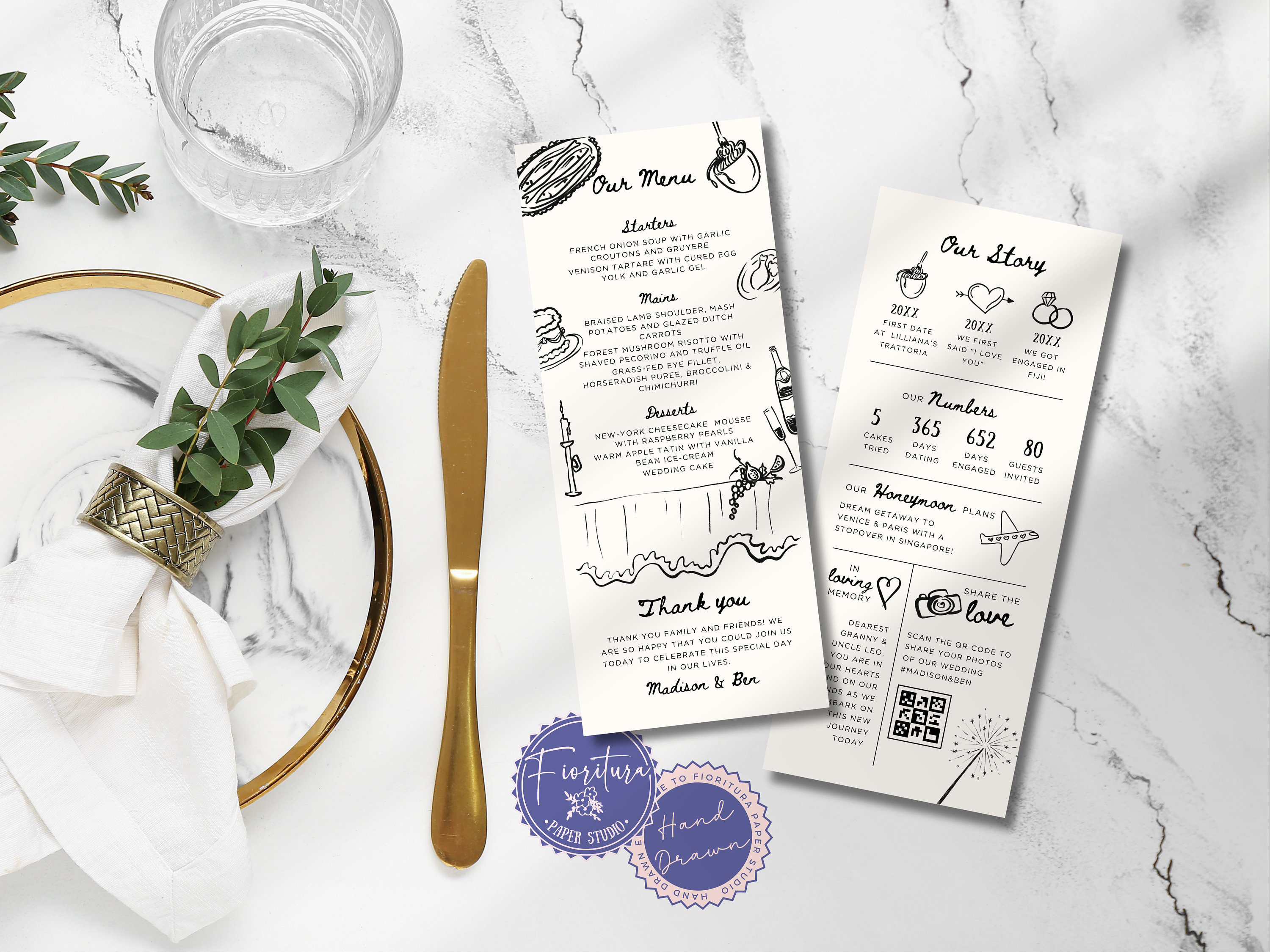 Fun Fact Wedding Infographic Card Dinner Menu, Double-sided Black White ...