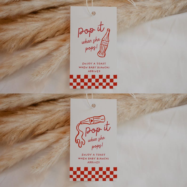 Pop It When She Pops Baby Shower Champagne Bottle Favor Tag, Editable ...