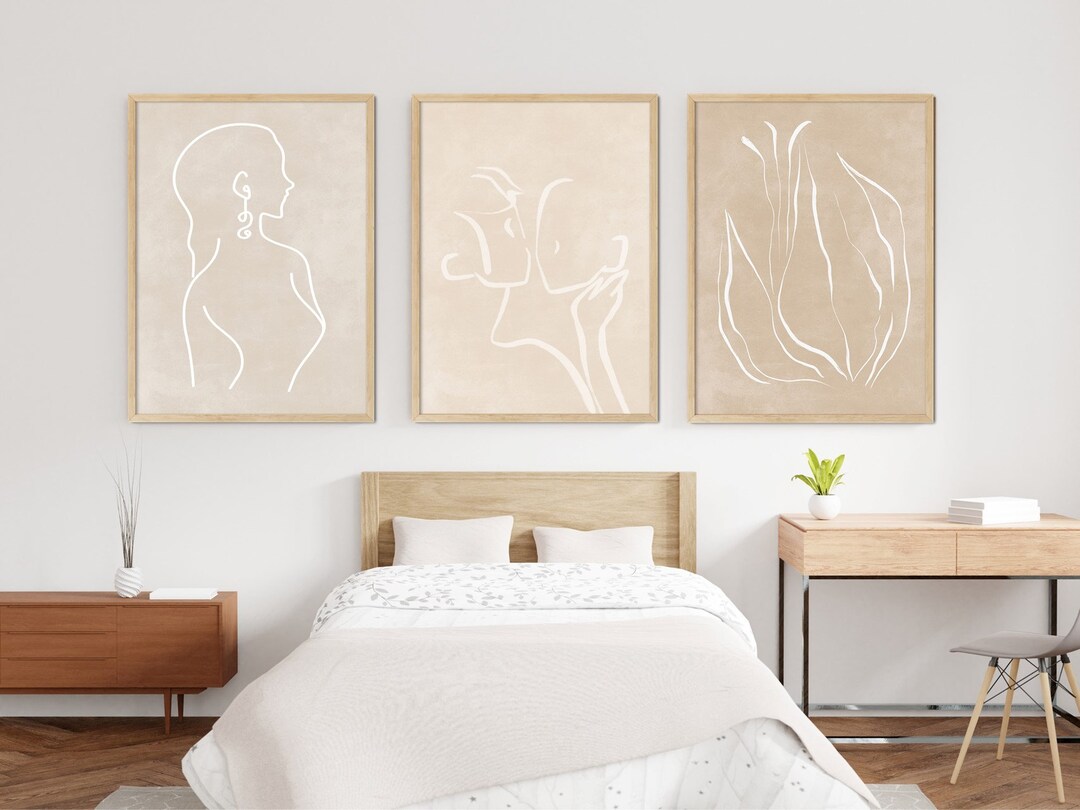 Set of 3 Wall Decor Woman Figure Digital Painting Minimalist Wall Art ...