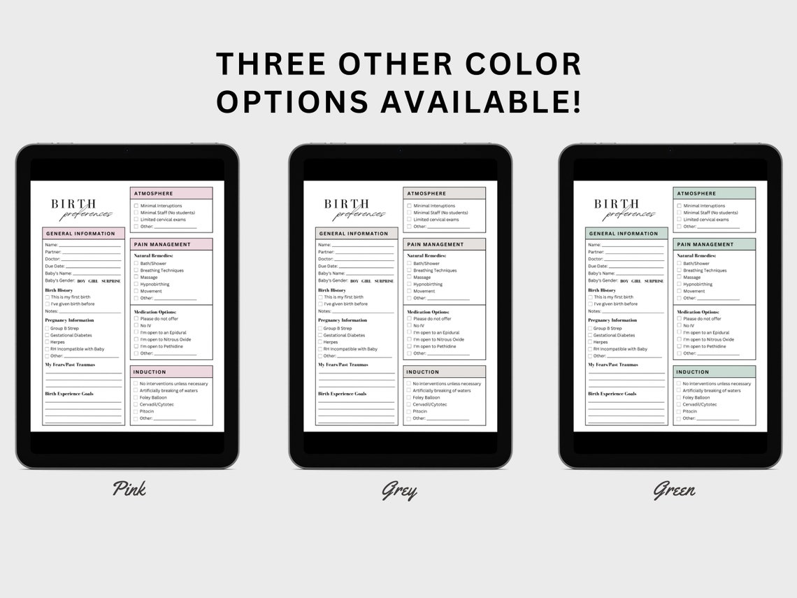 Printable Birthing Plan, Visual Birth Planner, Natural Birth Plan ...