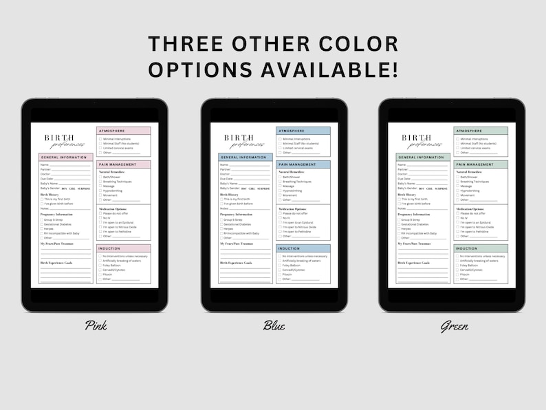 Editable Birth Plan, Birth Plan Template, Birth Preferences, Printable ...