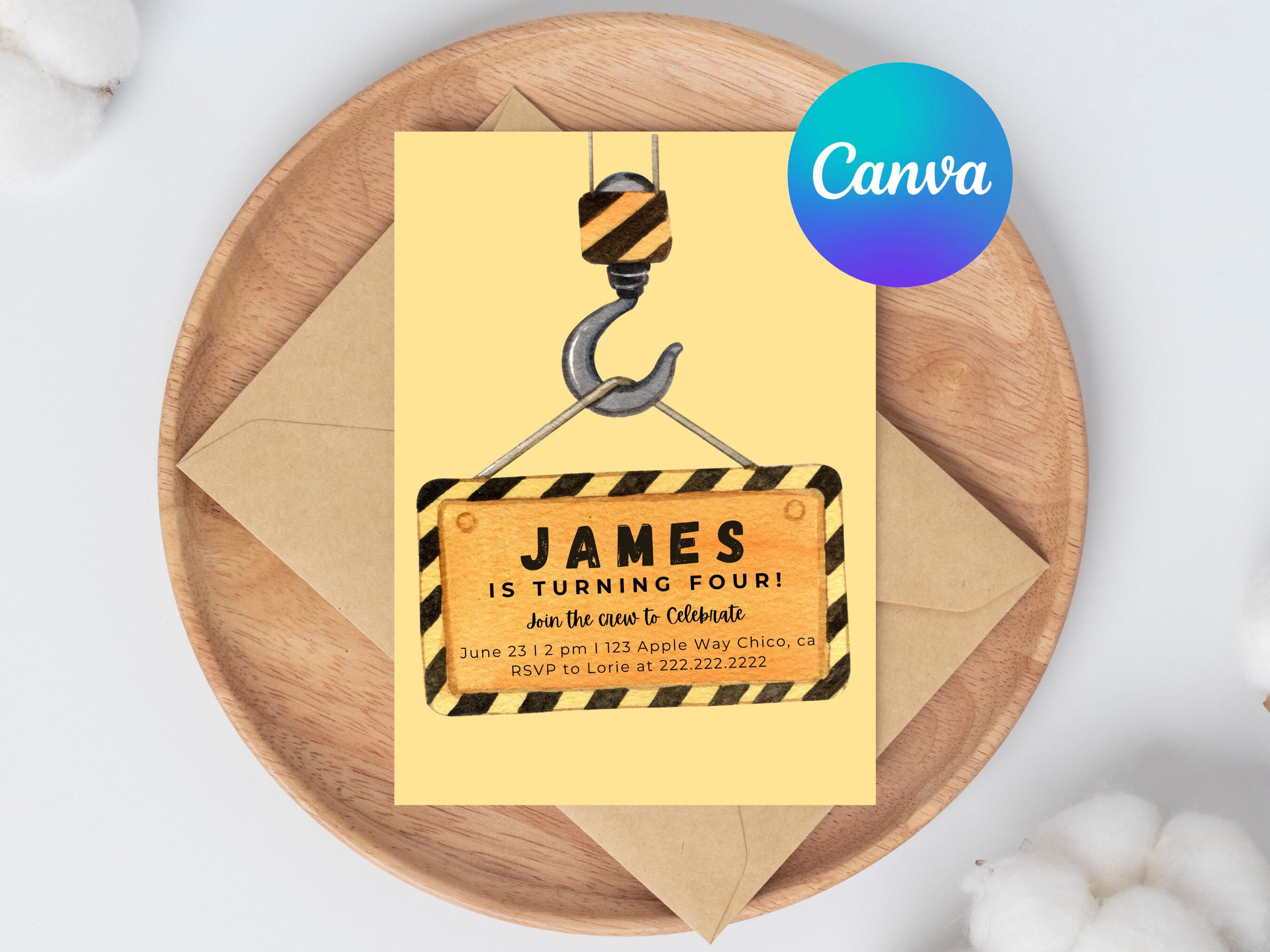 Editable Construction Party Invitation, Construction Birthday Invite ...