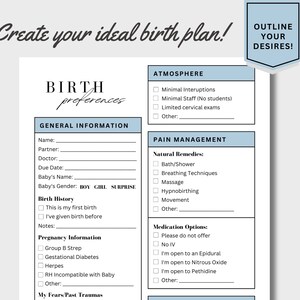 Printable Birthing Plan, Visual Birth Planner, Natural Birth Plan ...