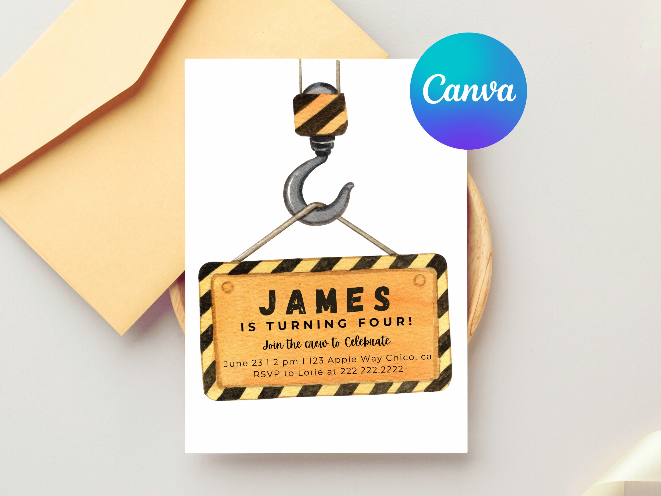 Editable Construction Party Invitation, Construction Birthday Invite ...