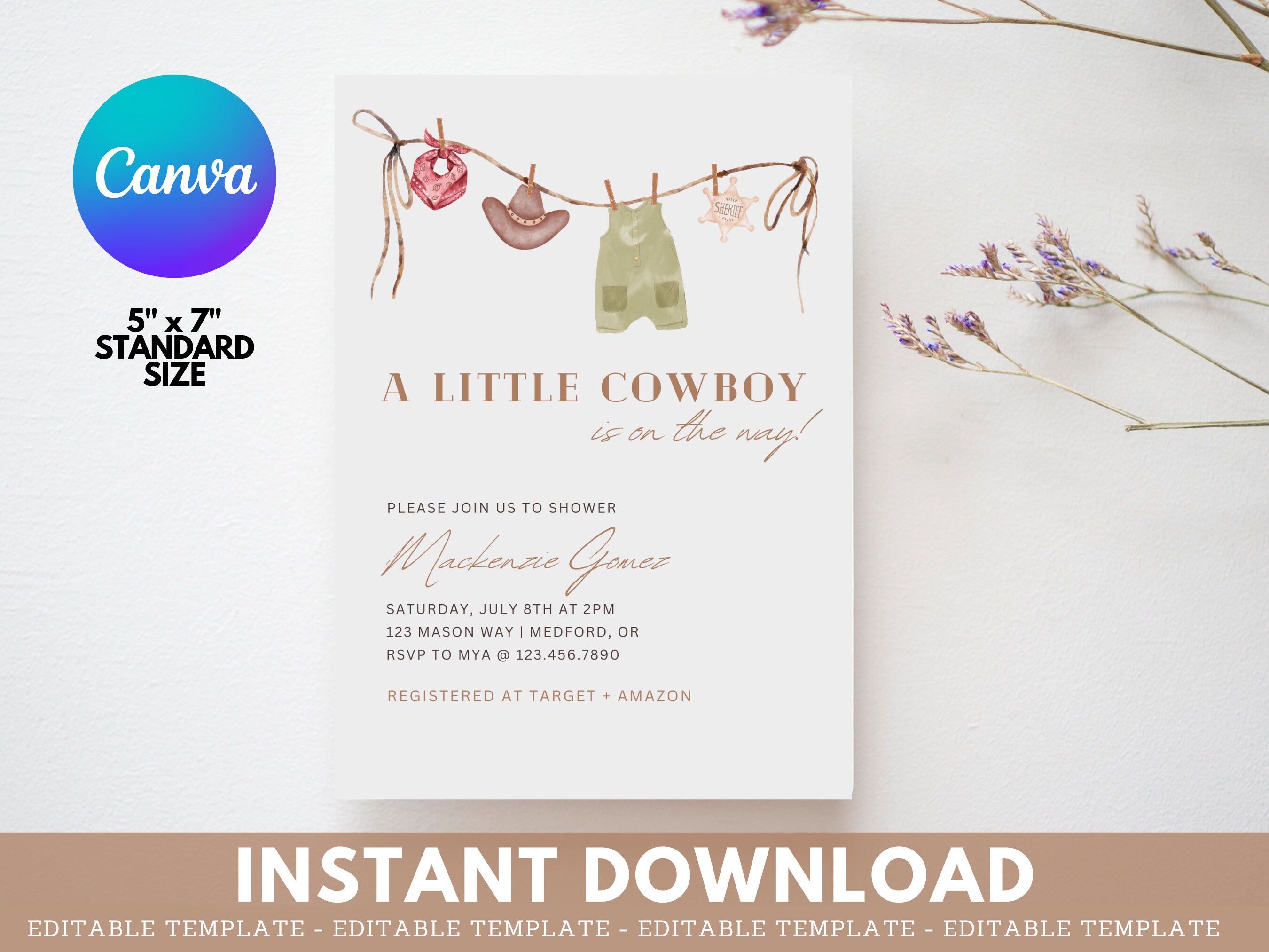 Editable Cowboy Theme Baby Shower Invitation, Boy Western Baby Shower ...