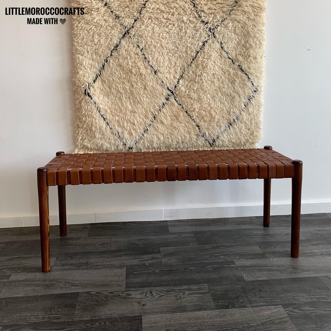 Entryway Woven Leather, Benches Woven Leather Stool, Woven Natural ...