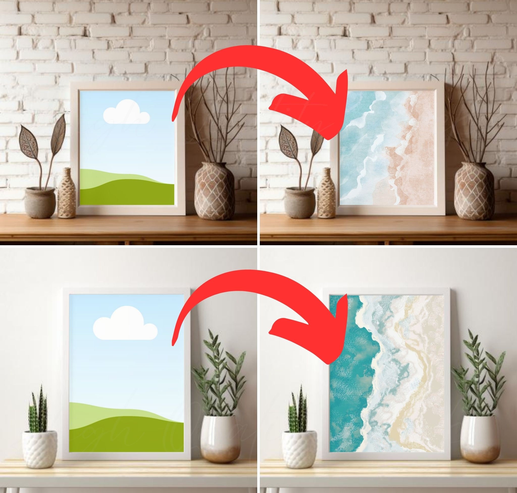 Drag and Drop Canva Ready Frame Mockups, Wallart Frame Mockup, Bedroom ...