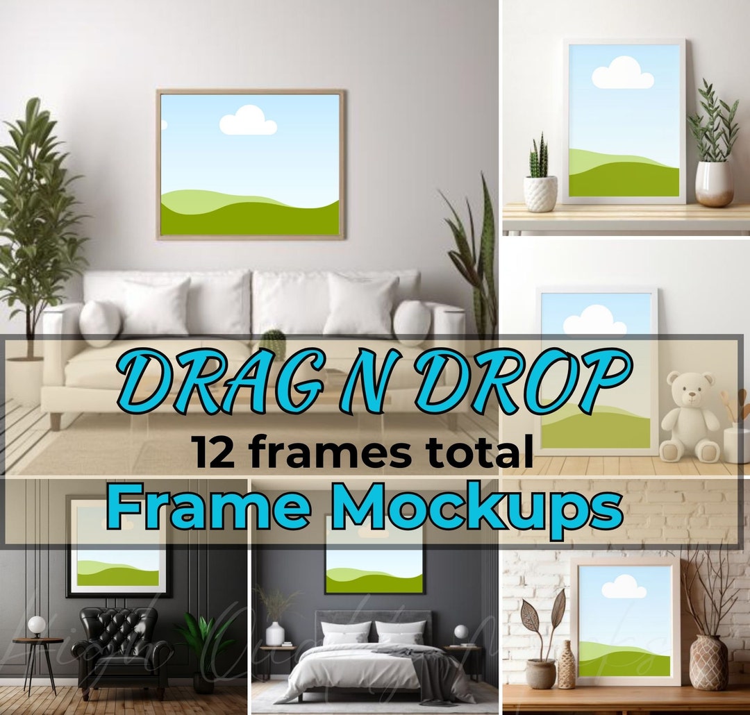 Drag and Drop Canva Ready Frame Mockups, Wallart Frame Mockup, Bedroom ...