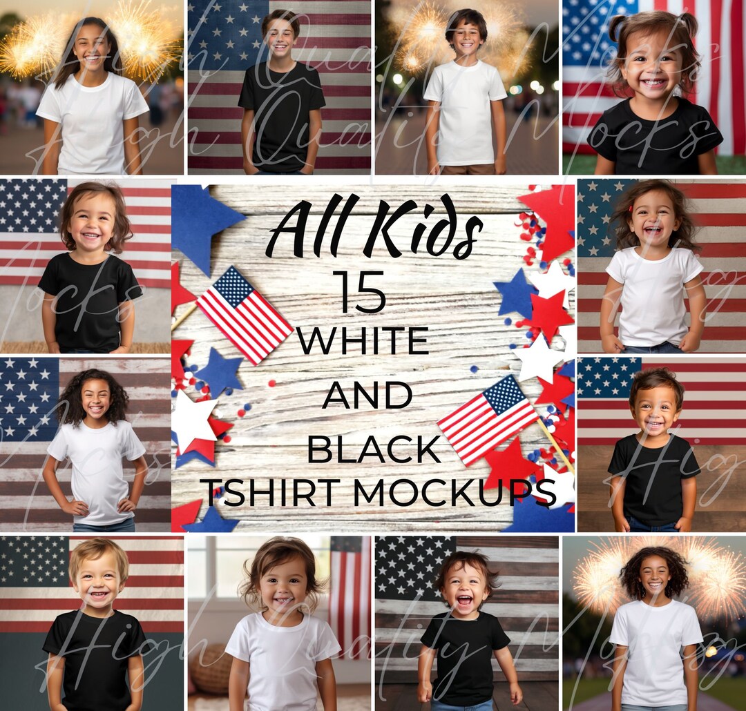 4th of July Kids Shirt Mockups, Kids Tshirt Mockup Bundle, American ...