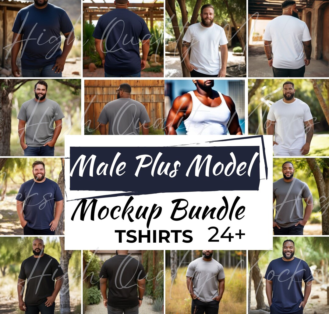 Male Plus Size Model Mockup Bundle, Plus Size Tshirt Mockup, Plus Sized ...