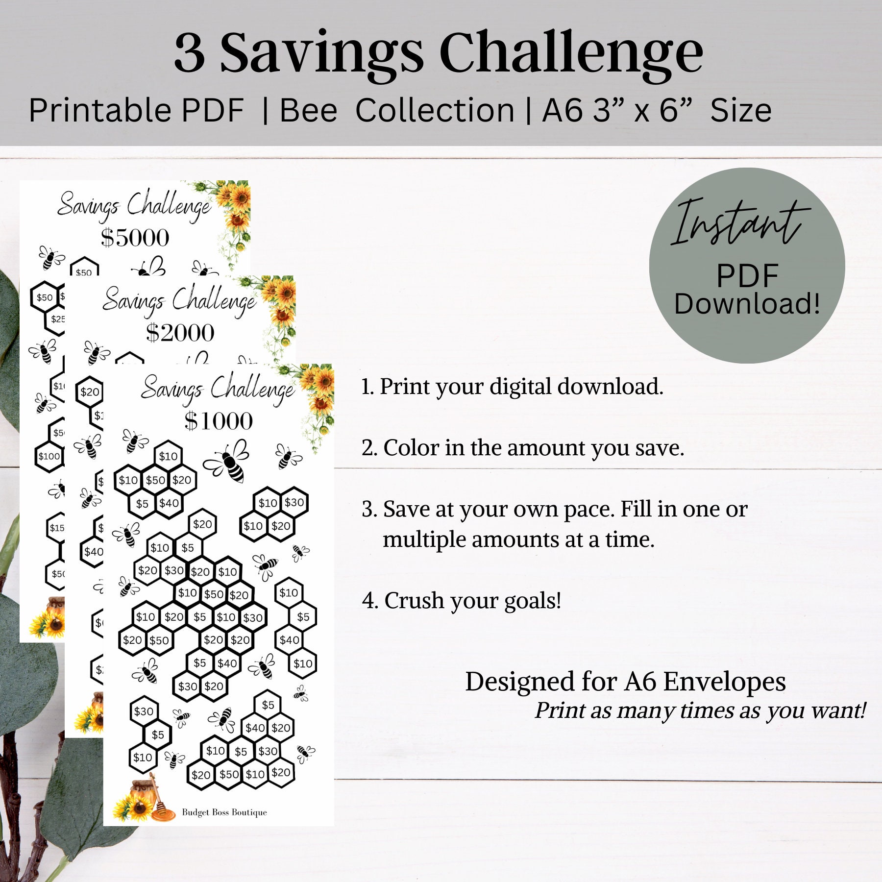 Honeycomb Savings Challenge Bundle Save 1000 2000 5000 A6 - Etsy