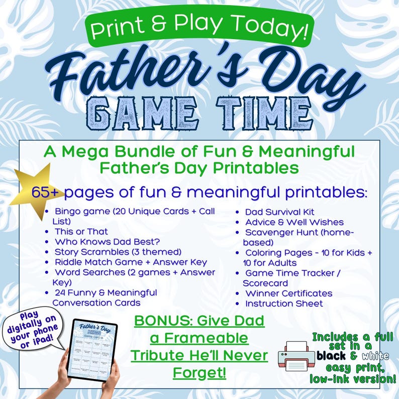 Last Minute Fathers Day Printable Game Mega Bundle 65+ Family ...
