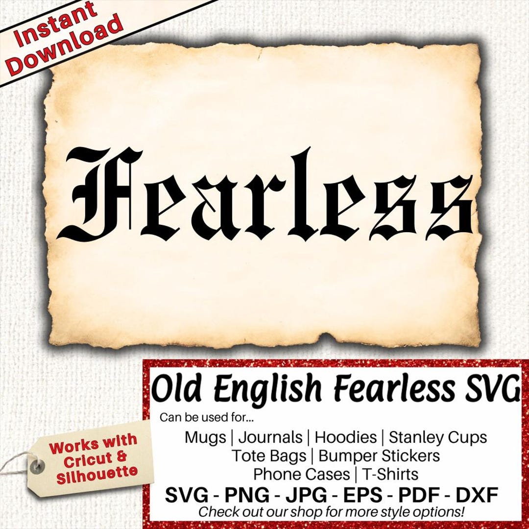 Old English Fearless Svg, Faith Svg, Inspirational Word Svg, Hand ...