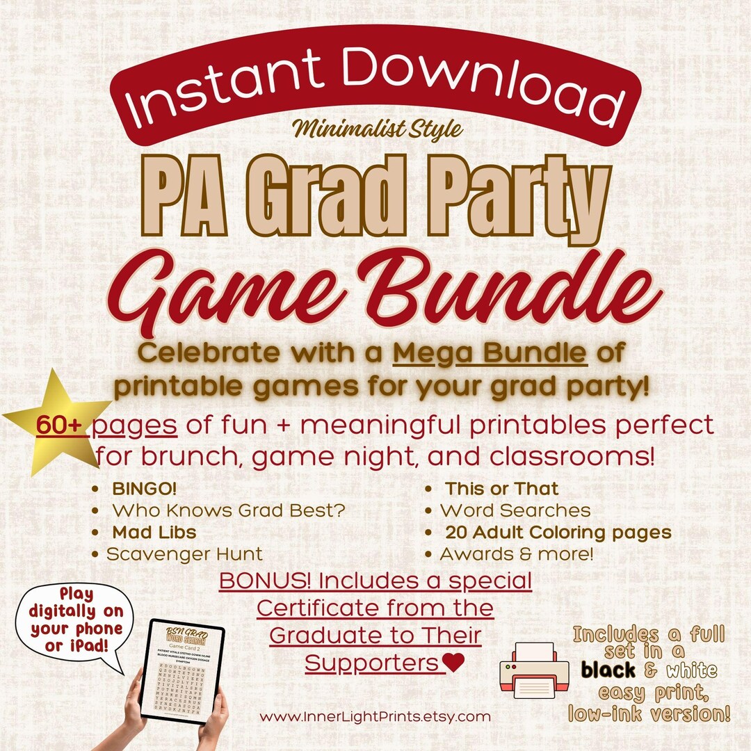 PA Graduation Mega Bundle Printable Games Physician Assistant Graduate ...