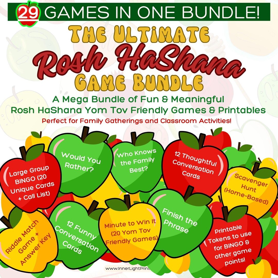 Rosh Hashanah Games Bundle for Family Jewish Holiday Party Games ...