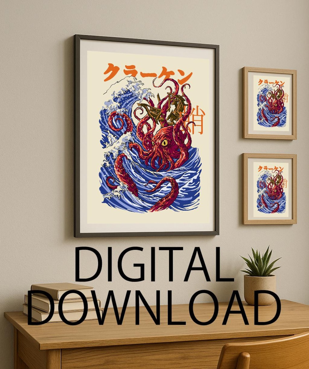 Japanese Kraken Wave Art Print – Ukiyo-e Sea Monster Illustration ...