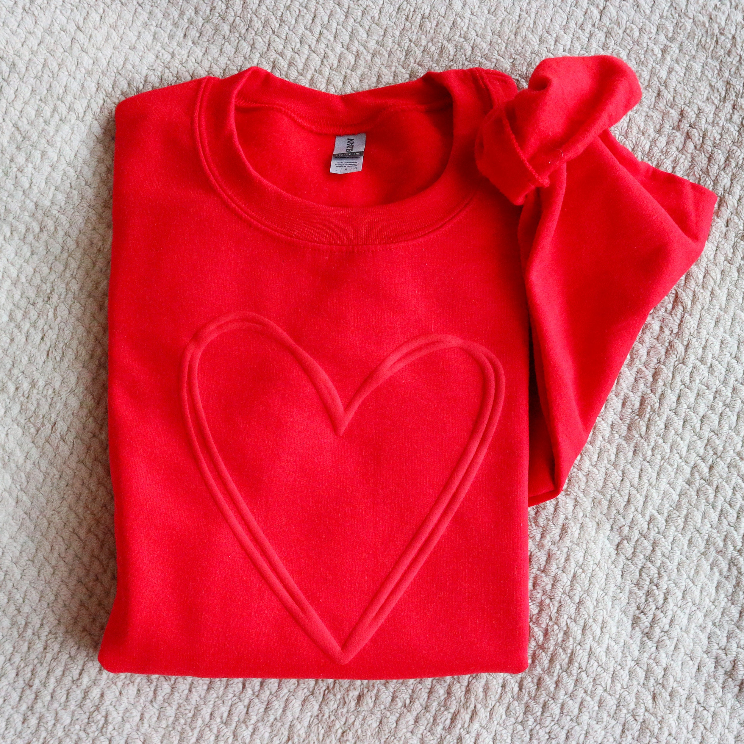 Valentines Day Sweatshirt Embossed Heart Sweatshirt Puff Text Heart