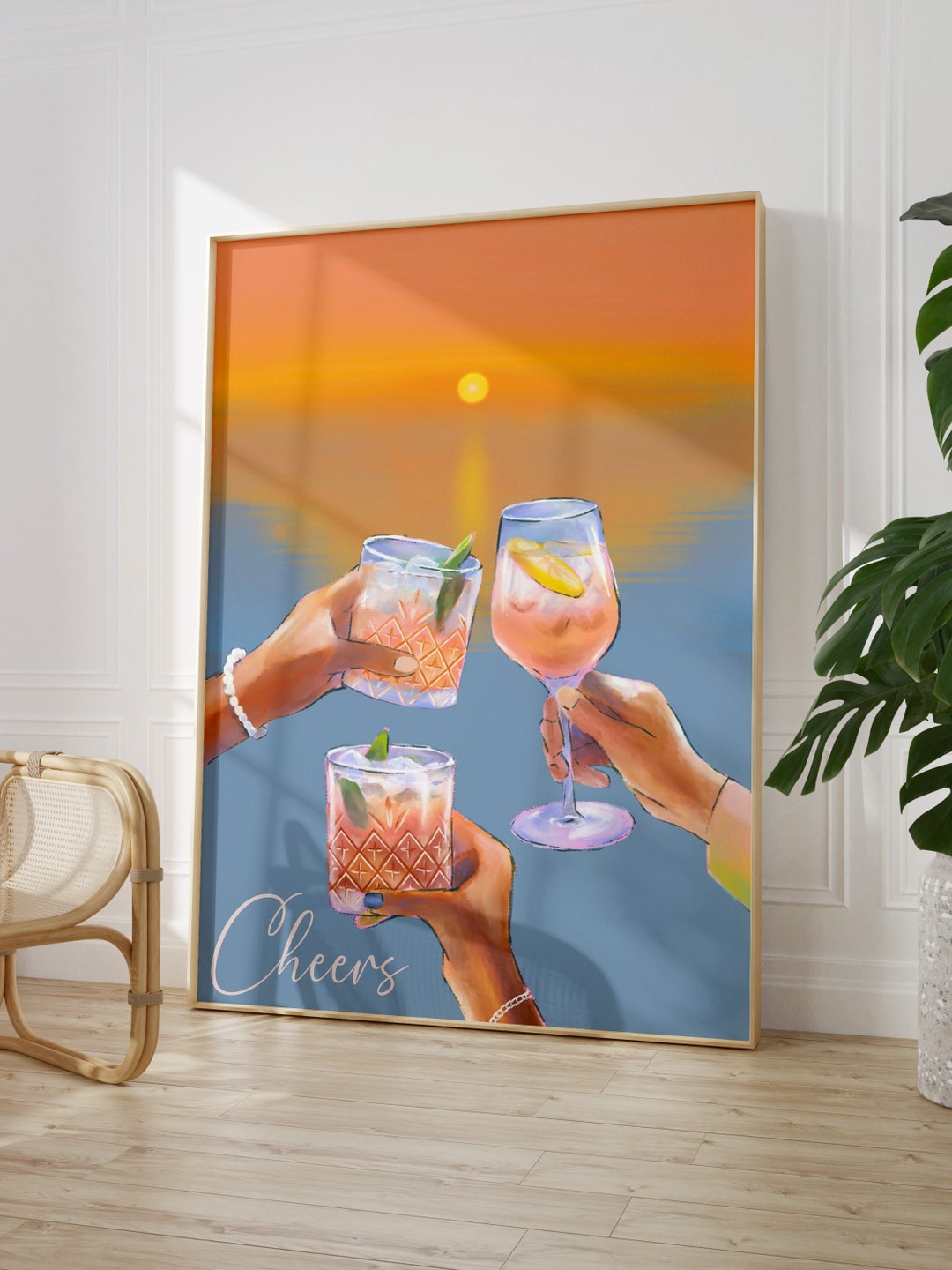 Trendy Cheers Print,cocktail Art Print,summer Time Art Print,bar Cart ...