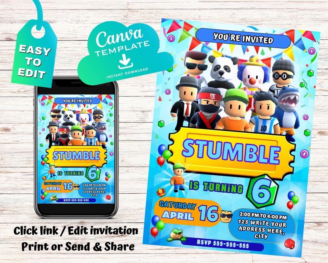Stumble Guys Birthday Invitation | Kids Birthday Invite | Canva Digital ...