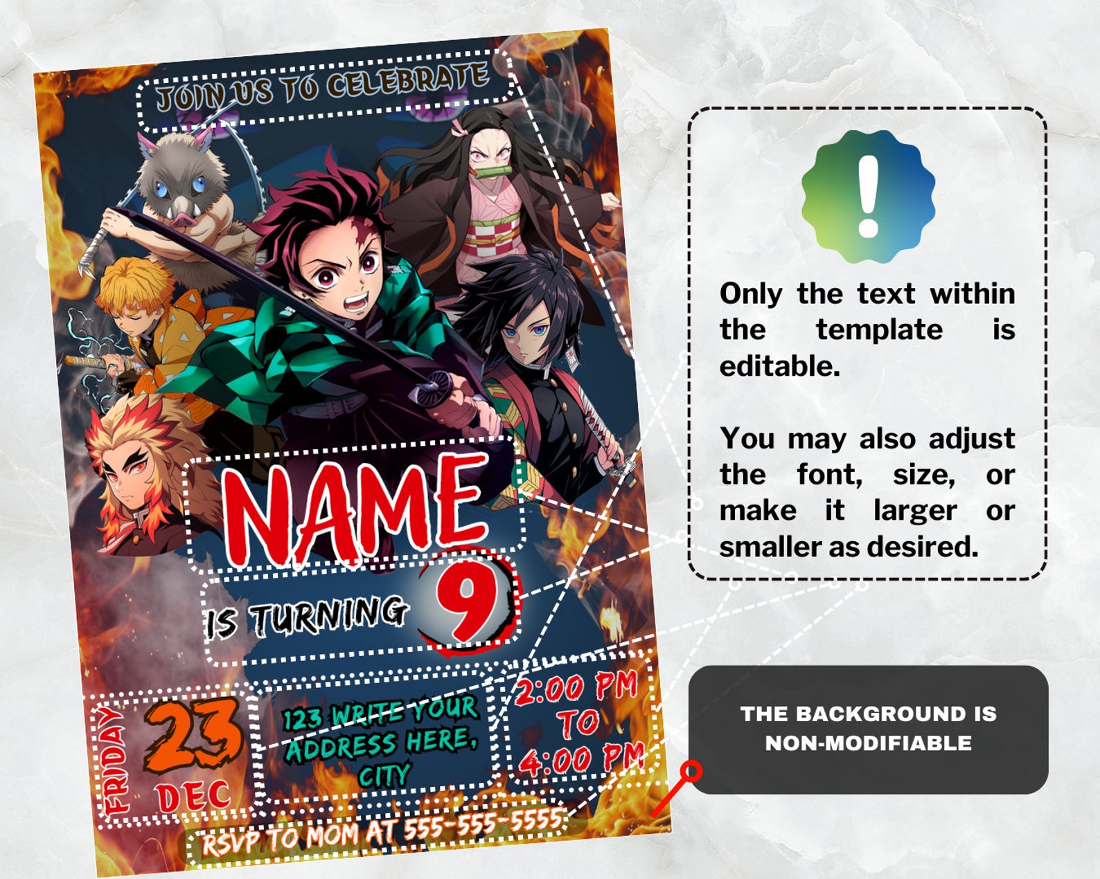 Demon Slayer Birthday Invitation | Kids Birthday Invite | Canva Digital ...