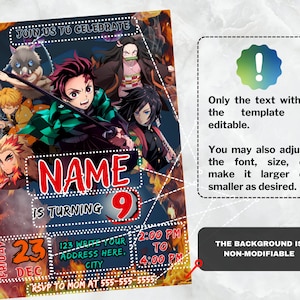 Demon Slayer Birthday Invitation | Kids Birthday Invite | Canva Digital ...