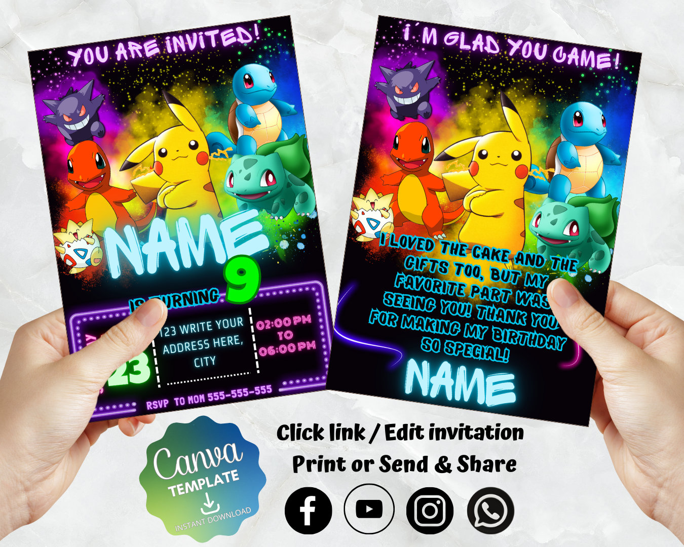 Pokemon Birthday Invitation | Kids Birthday Invite | Canva Digital ...
