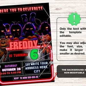 Five Nights at Freddy’s Birthday Invitation | FNAF Invite | Canva ...
