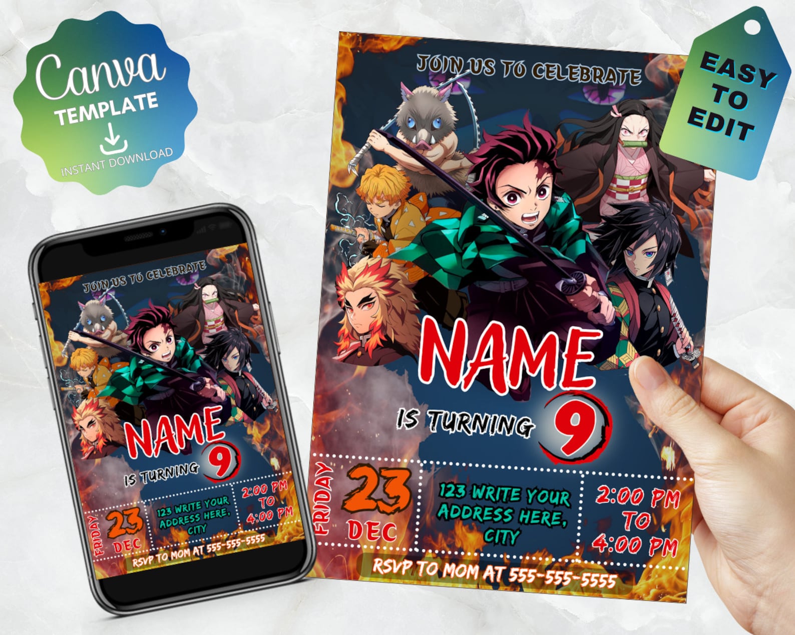 Demon Slayer Birthday Invitation | Kids Birthday Invite | Canva Digital ...