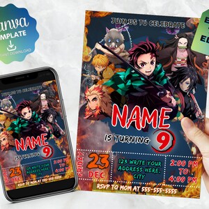 Demon Slayer Birthday Invitation | Kids Birthday Invite | Canva Digital ...