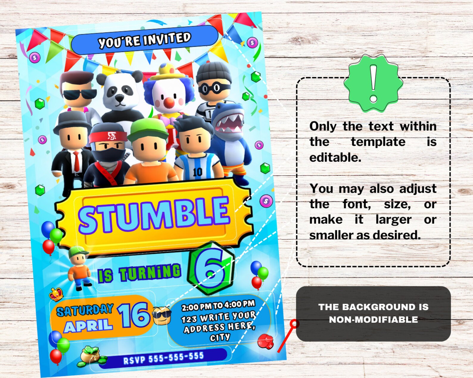 Stumble Guys Birthday Invitation | Kids Birthday Invite | Canva Digital ...